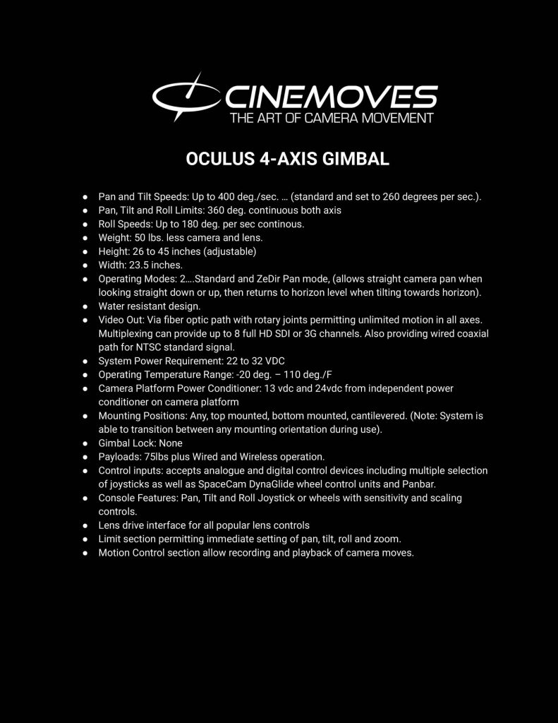 Oculus 4 Axis Gimbal Stabilized Head | Cinemoves